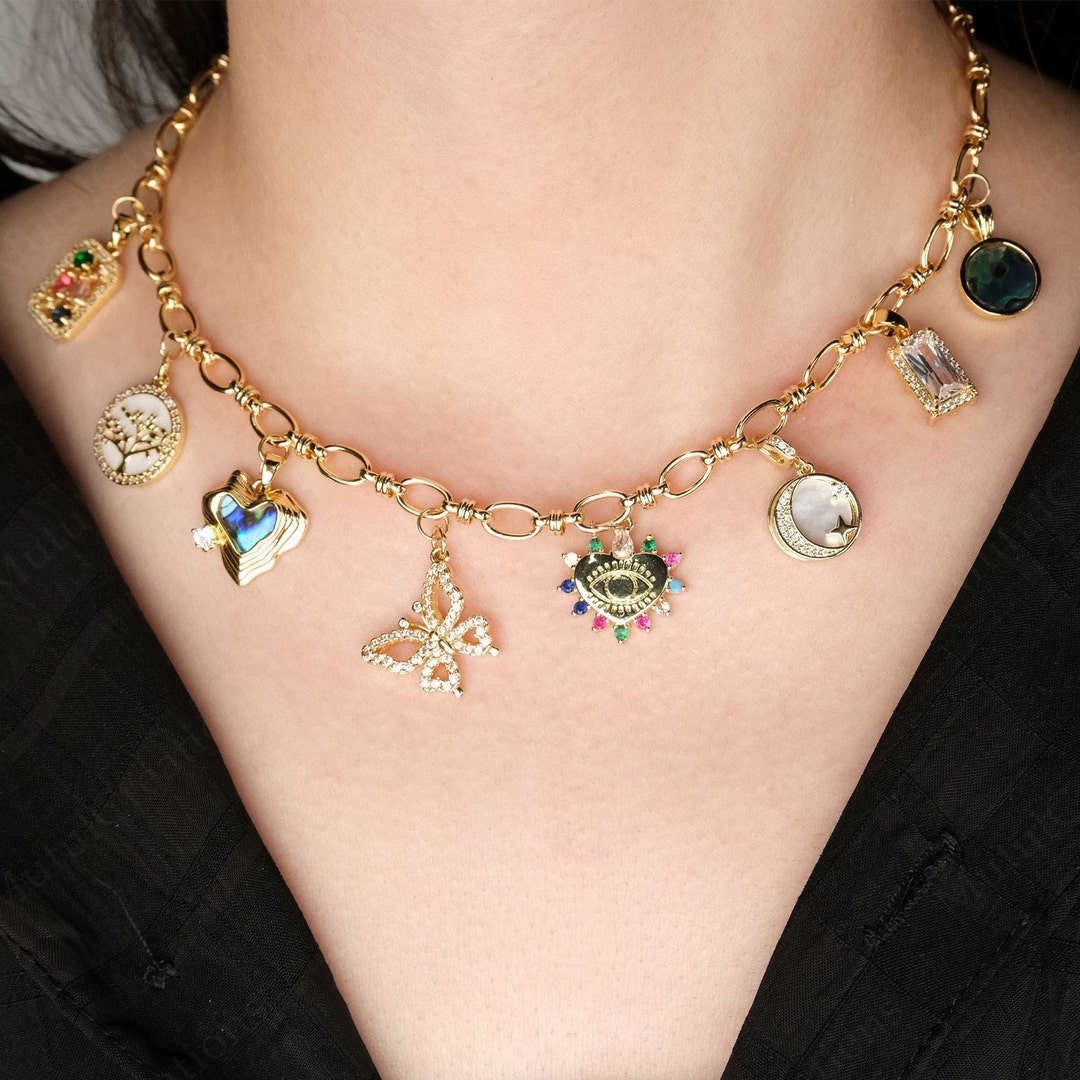 Custom Design Your Own Charm Necklace, Gold Plated Charm Necklace ...