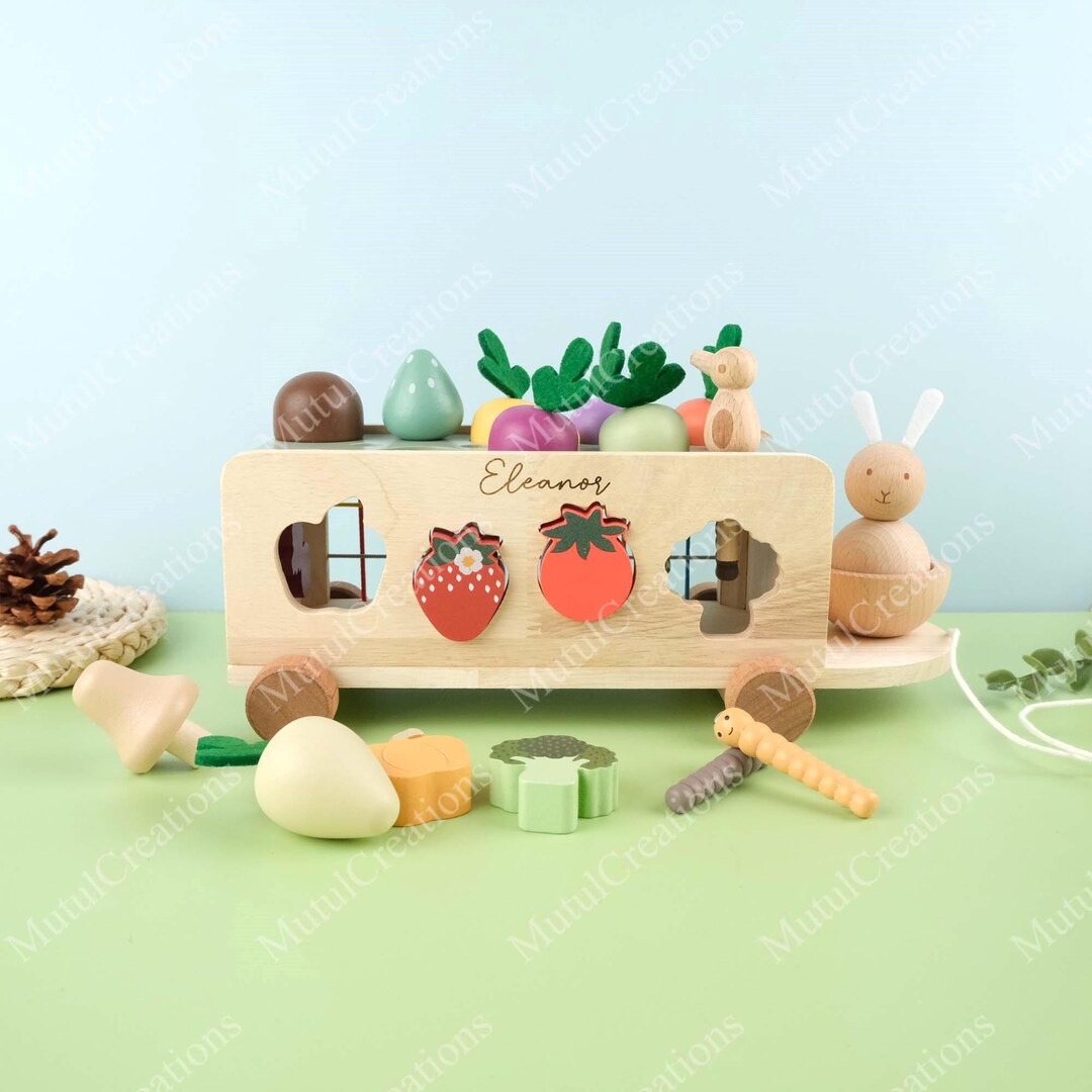 Personalized Pull Kids Rabbit Car, Rabbit Pull Toy Car, Wooden Toys ...