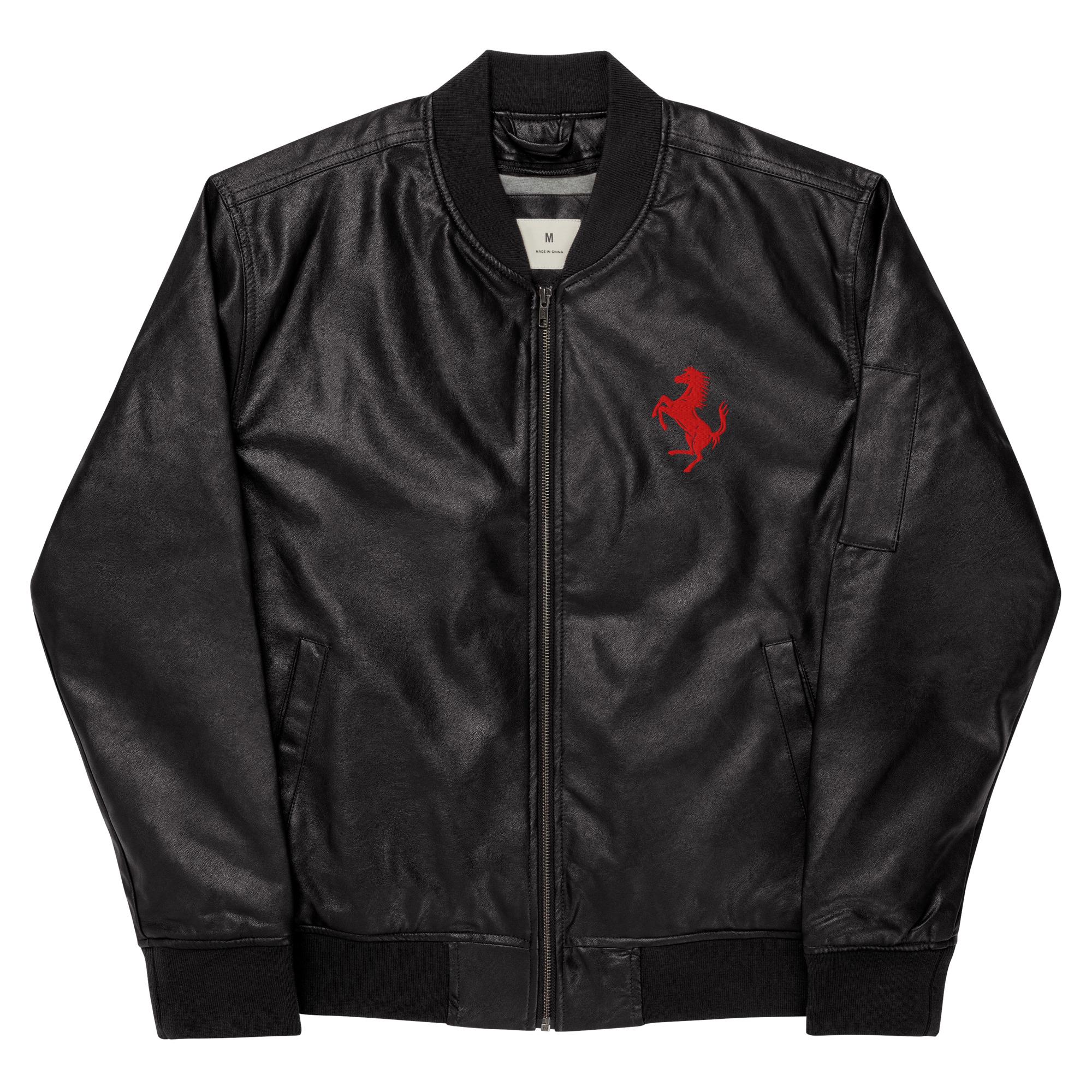 Ferrari Bomber Black Leather Jacket | Ferrari Biker Jacket | Black ...