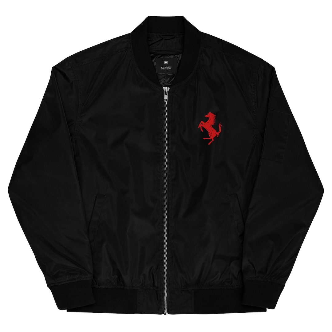 Ferrari Bomber Black Jacket | Ferrari Biker Jacket | Black Bomber | F1 ...
