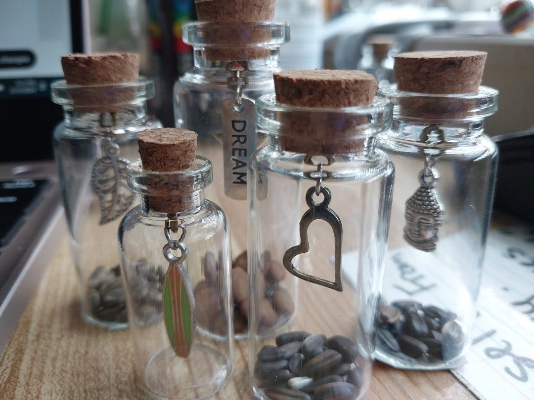 Hand Crafted Glass Seed Jars With Cork, Charms, and Unique and ...