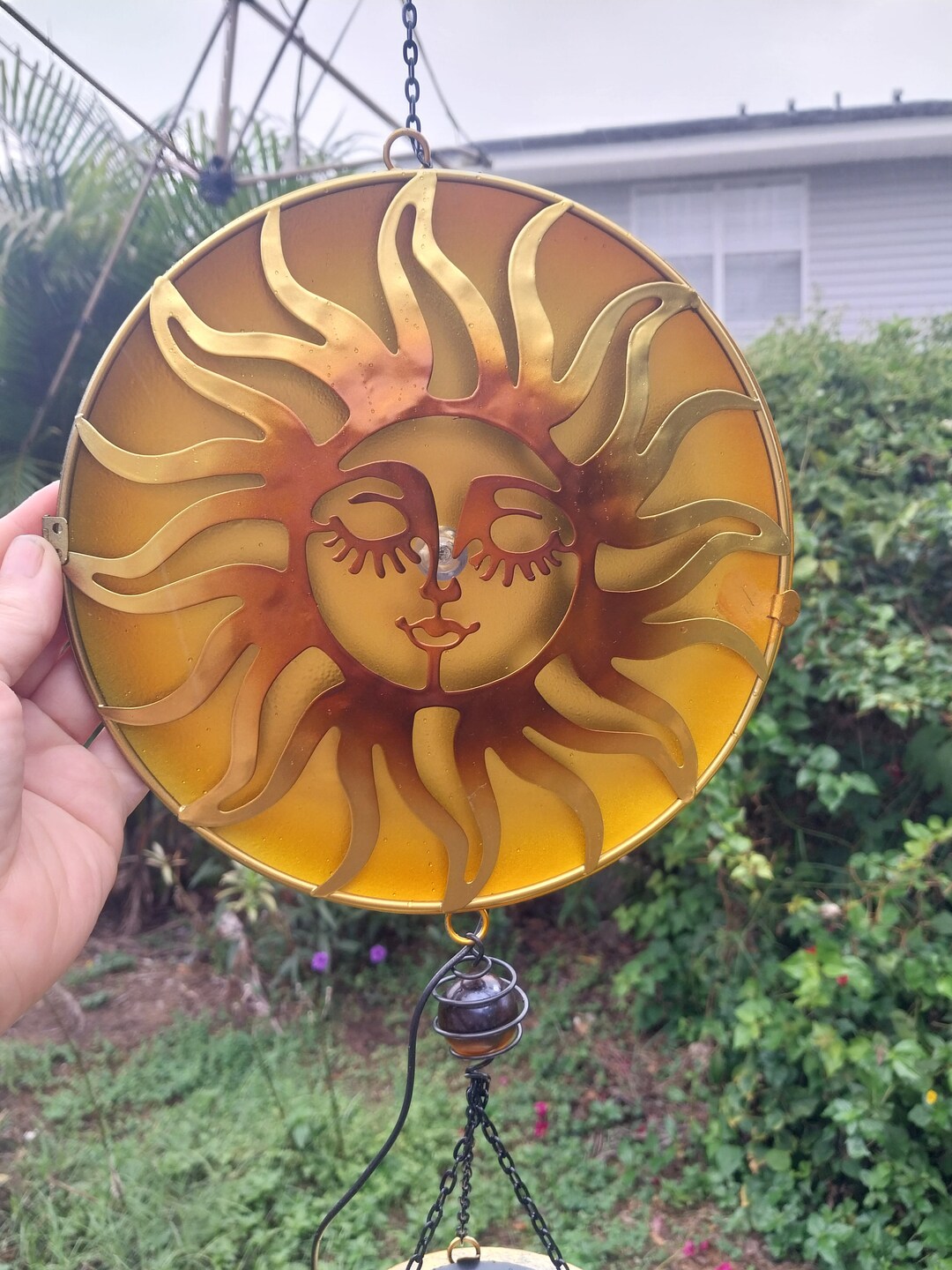 36 Metal SOLAR LIGHT UP Sun Windchime With Wire Wrapped Marble and ...