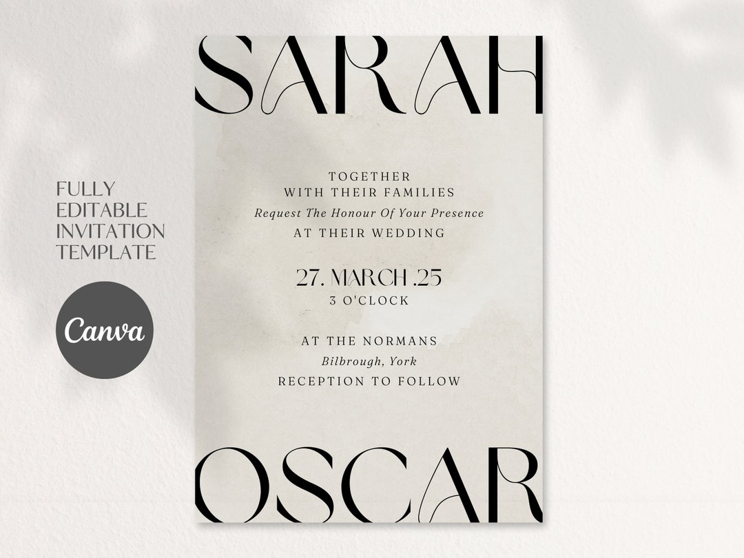 Printable Editable Canva Invitation Template, Modern Minimalist Design ...