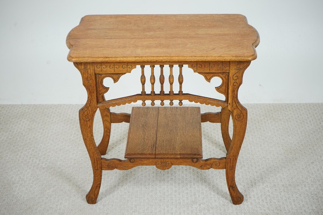 Antique Carved Oak Stick & Ball Parlor , Lamp Table American 2890 F ...