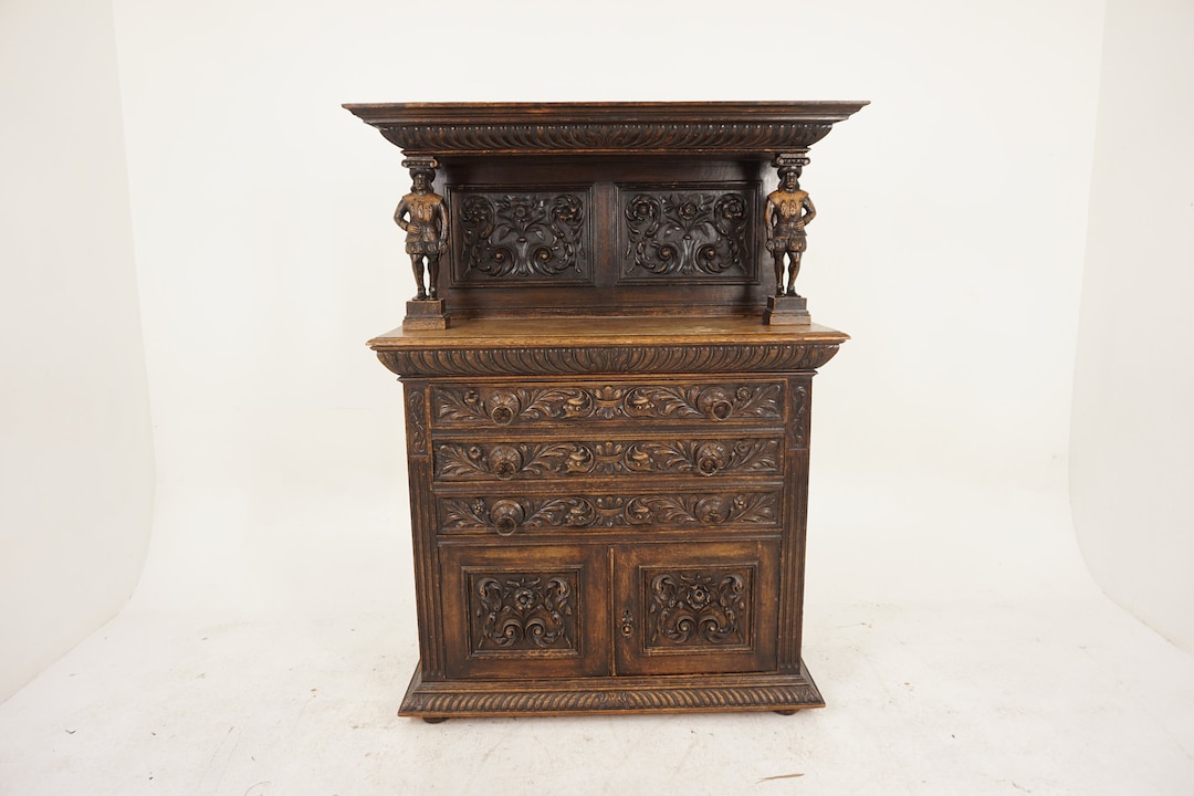Antique Carved Oak Flemish, Black Forest Buffet, Server, France 1880, F ...