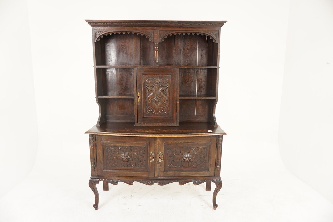 Antique Carved Oak Barley Twist Welsh Dresser, Sideboard , Buffet Hutch ...