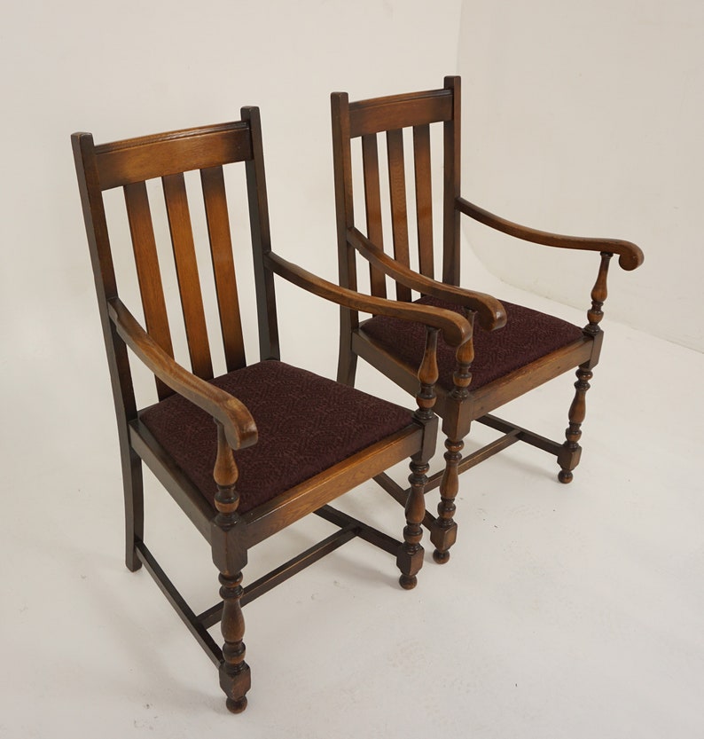Pair of Vintage Solid Oak High Back Chairs, Lift Out Seats, Scotland ...