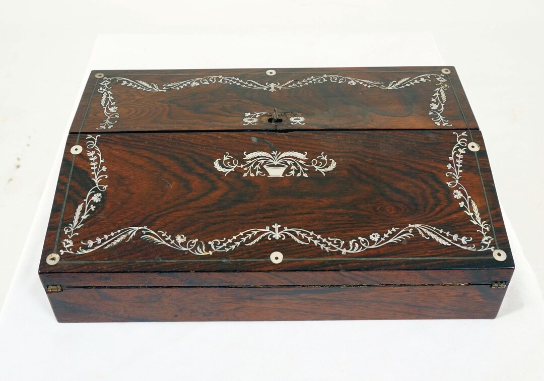 Antique Victorian Writing Slope, Wood and Mother of Pearl, Scotland ...