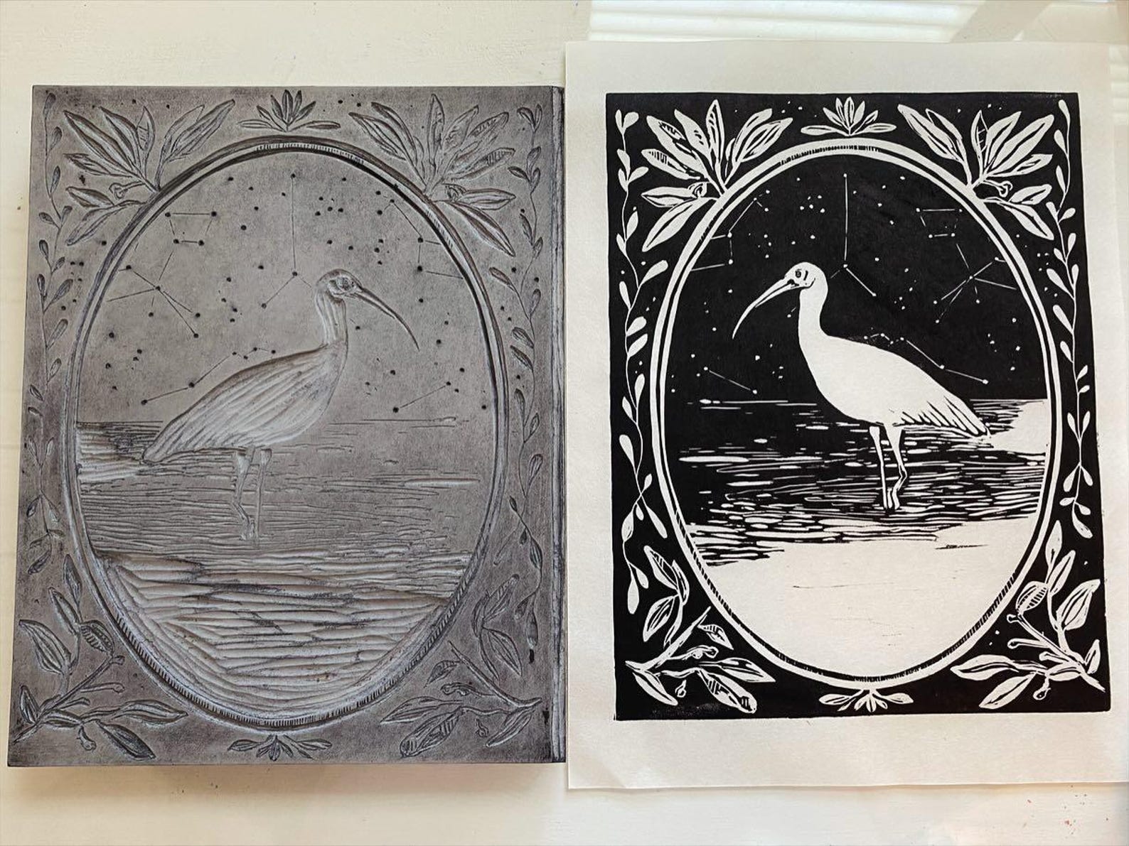 Ibis Linocut - Original Art Print - Hand-printed Florida Bird Block ...