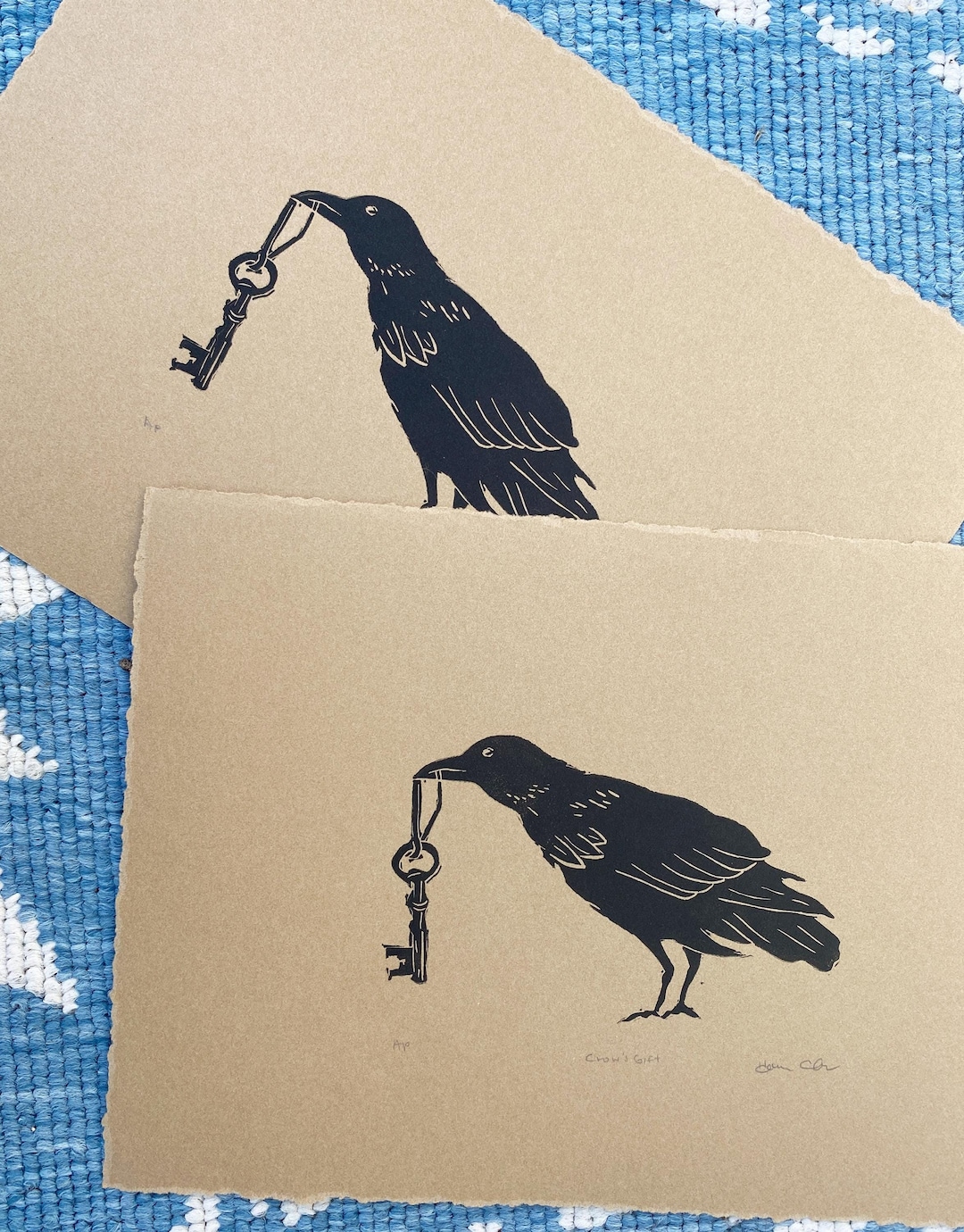 Crow Linocut Original Art Print Hand-printed Crow's Gift Block Relief ...