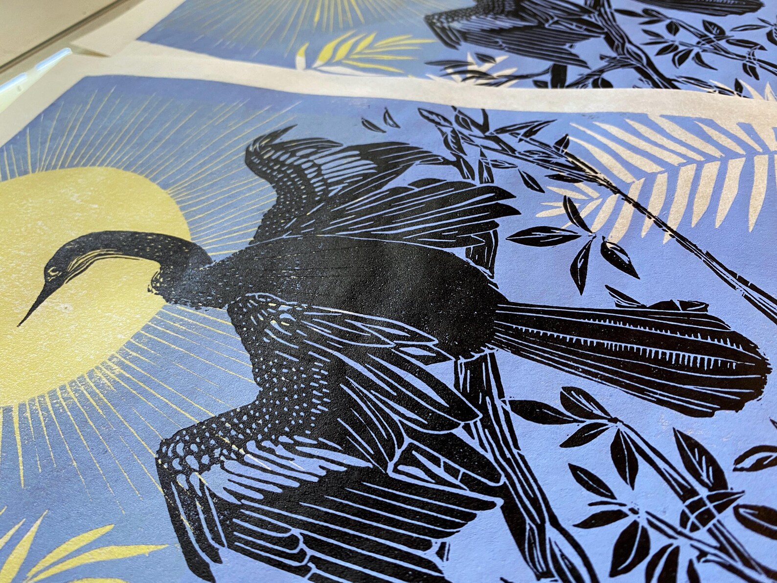Anhinga Linocut - Original Art Print - Multi-block 3 Color Hand-printed ...
