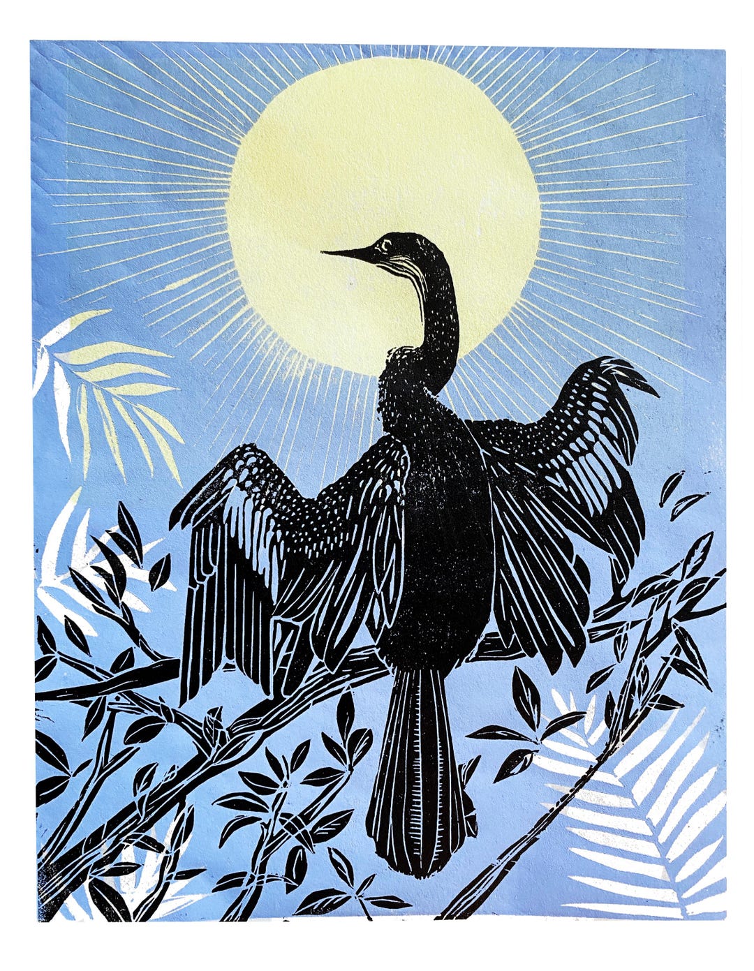 Anhinga Linocut - Original Art Print - Multi-block 3 Color Hand-printed ...