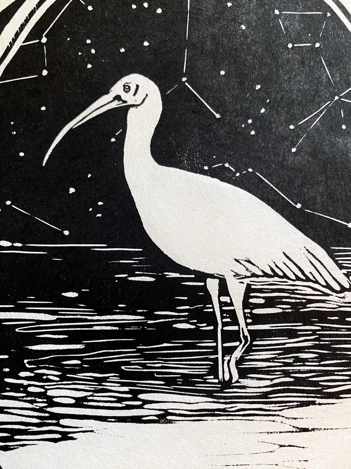 Ibis Linocut - Original Art Print - Hand-printed Florida Bird Block ...