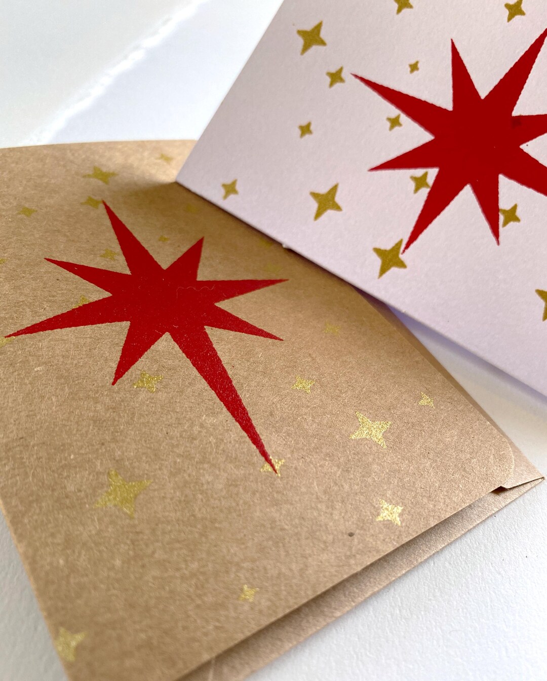 Holiday Star Note Cards - Hand Screen Printed Cards - Gold and Red ...
