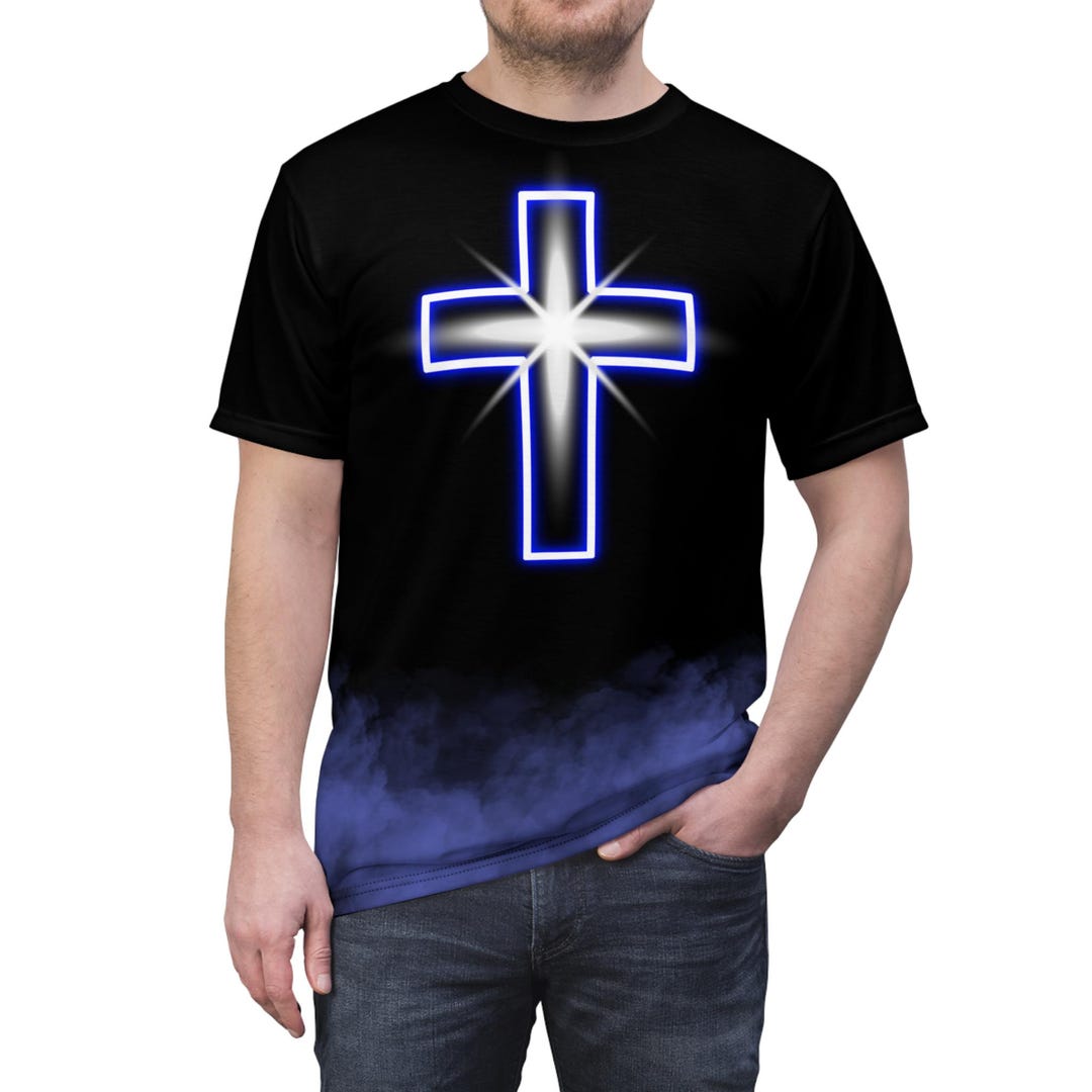 Unisex T-shirt Blue Neon Cross - Etsy