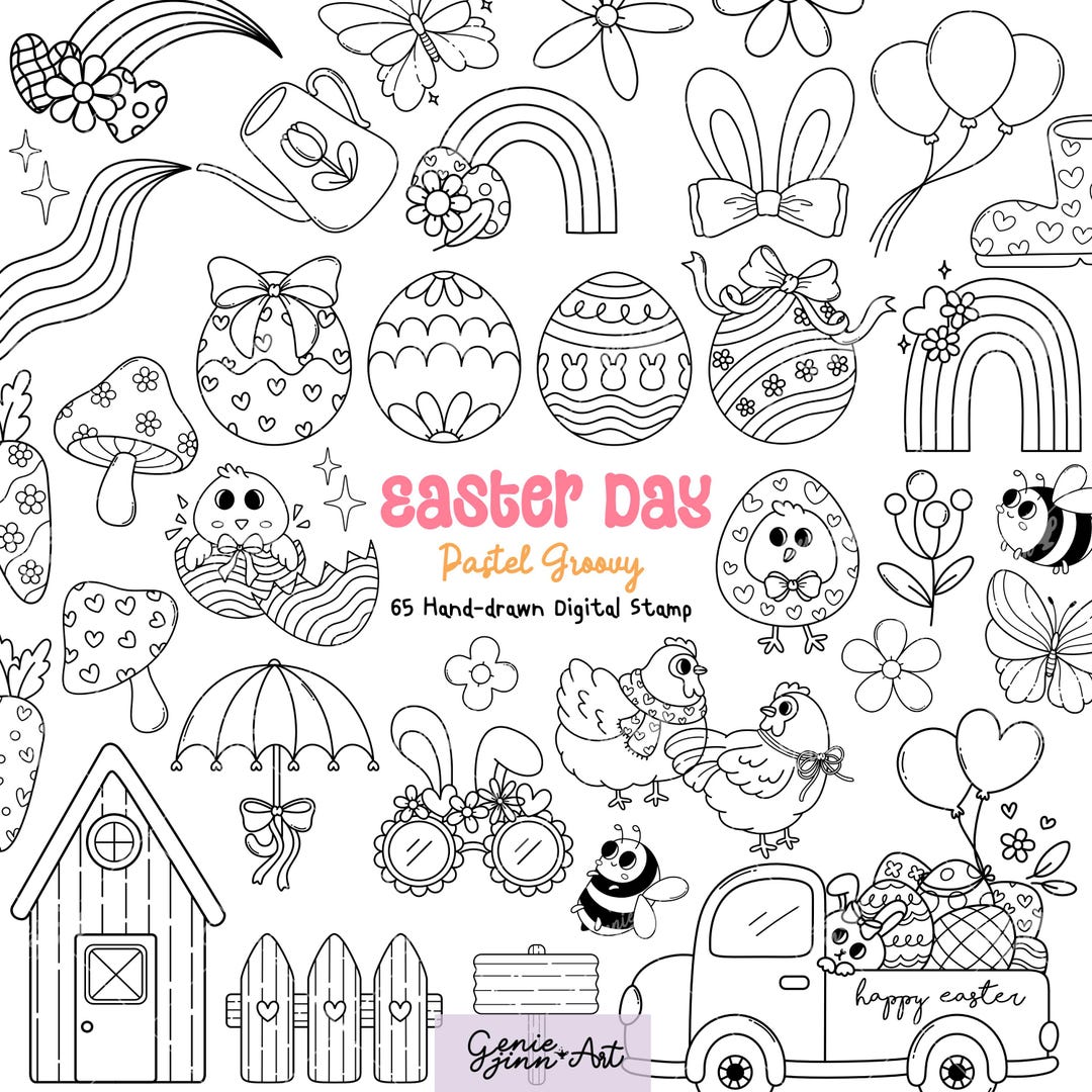 Happy Easter Digital Stamps: Pastel Easter, Spring Clipart, Easter Eggs ...