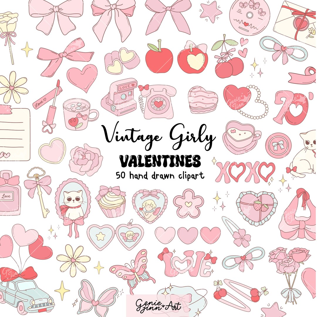 Vintage Pink Valentine Clipart : Retro Valentine Clipart, Pink ...