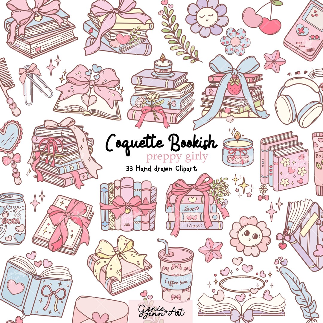 Coquette Bookish Pastel Clipart : Booklover Clipart, Pastel Bookish ...