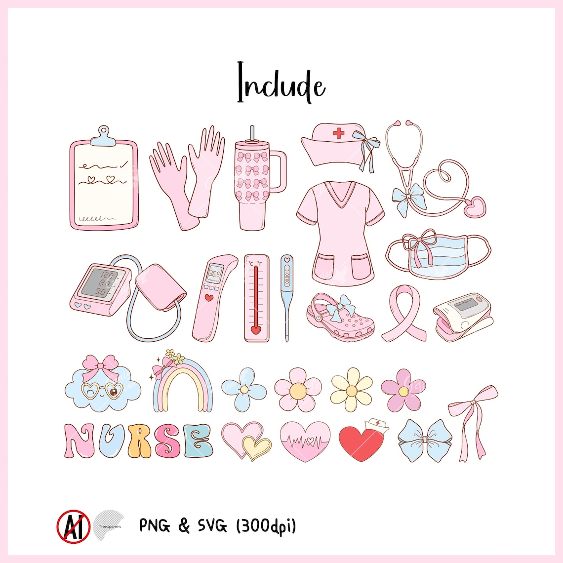 Pink Nurse Life Clipart PNG SVG | Medical Clipart, Groovy Mental Health ...