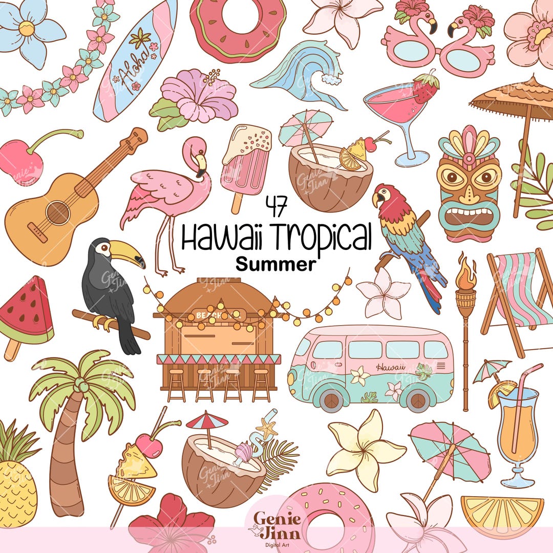 Hawaii Clipart, Tropical Beach | Island Summer Luau Clipart, Travel ...