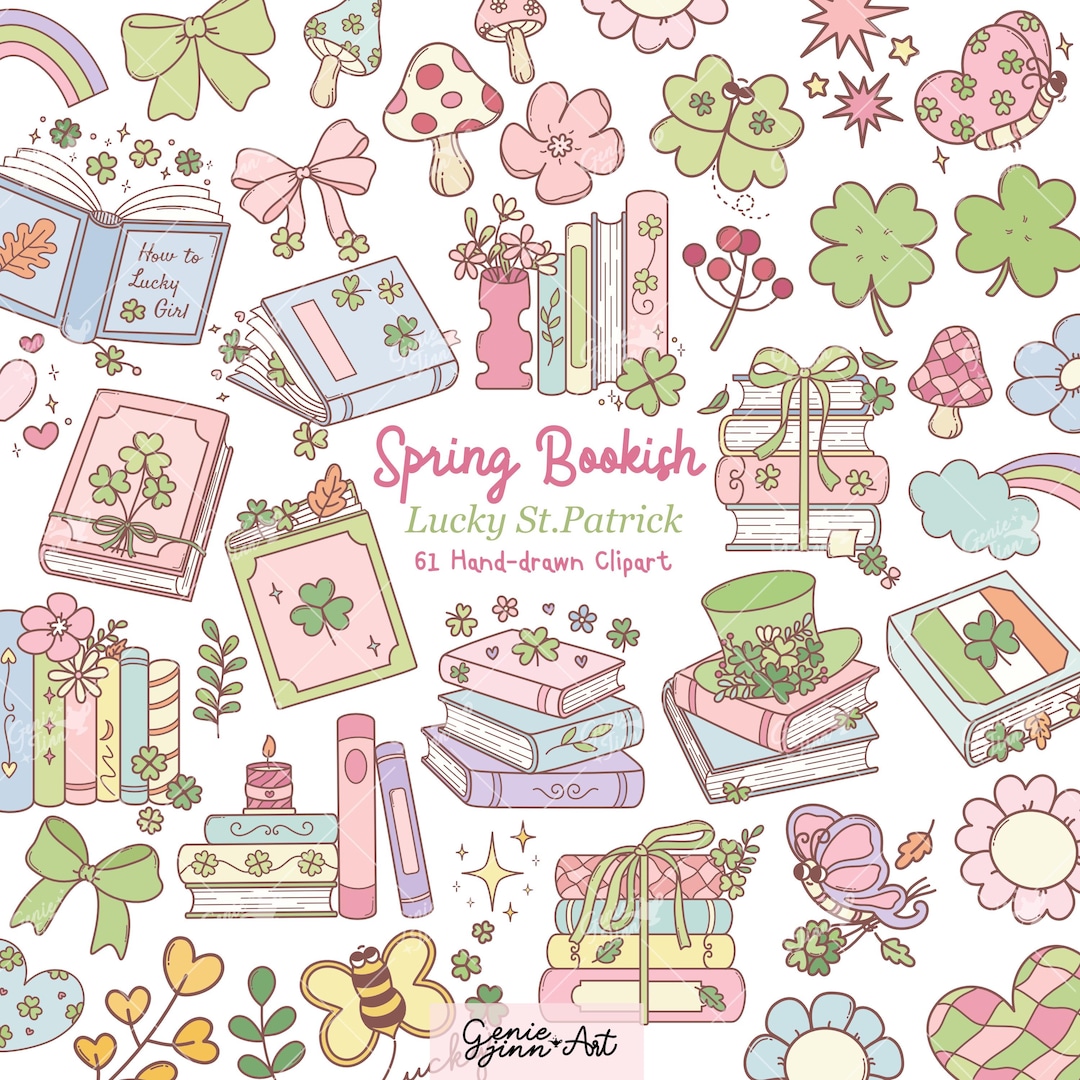 Spring Bookish Clipart : Lucky St.patrick Clipart, Pastel Bookish Png ...