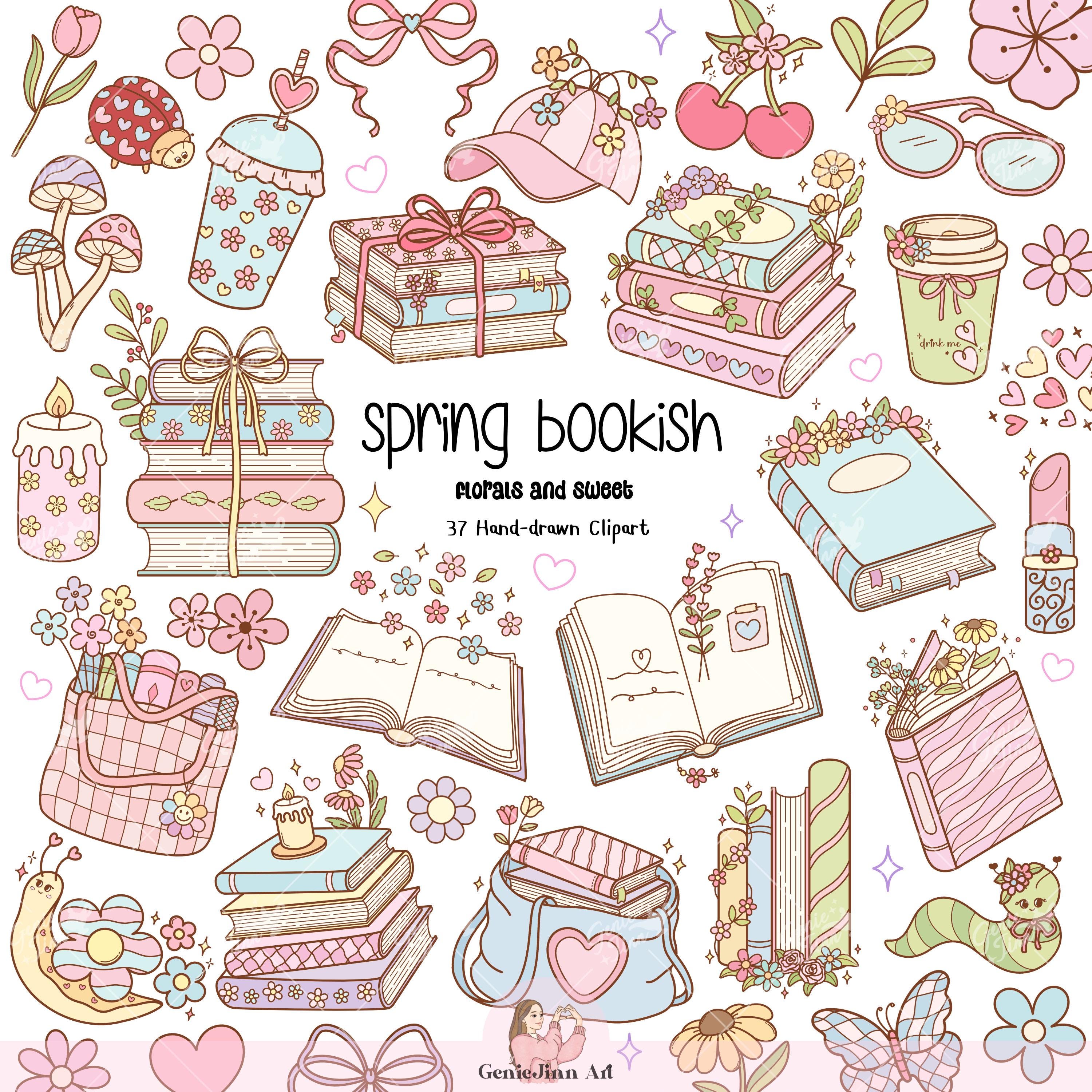 Spring Bookish Clipart, Floral Book Lover Png Cozy Reading Spring ...