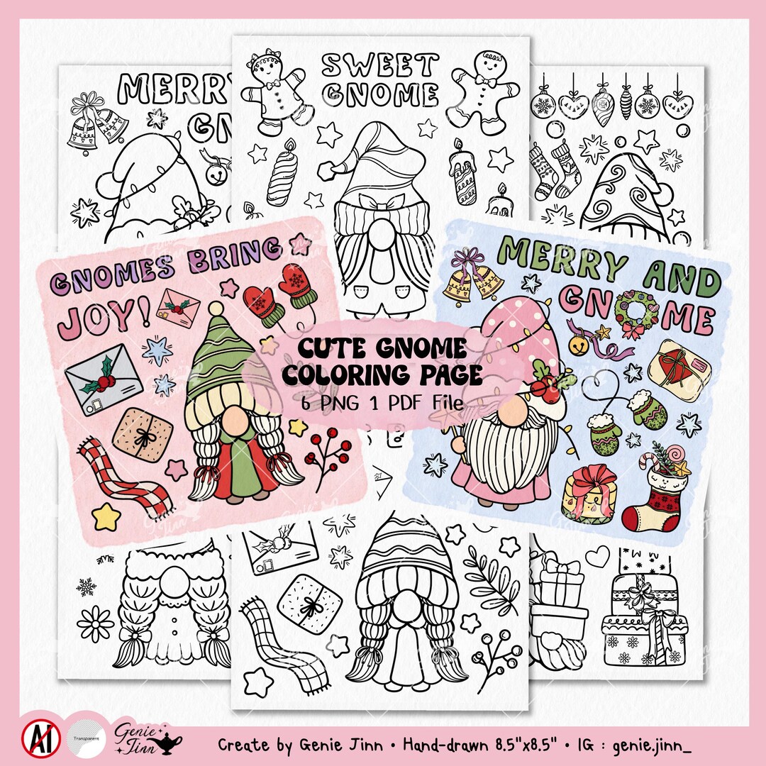 Christmas Sweet Gnome Coloring Page Gnome Holiday Printable Cute ...