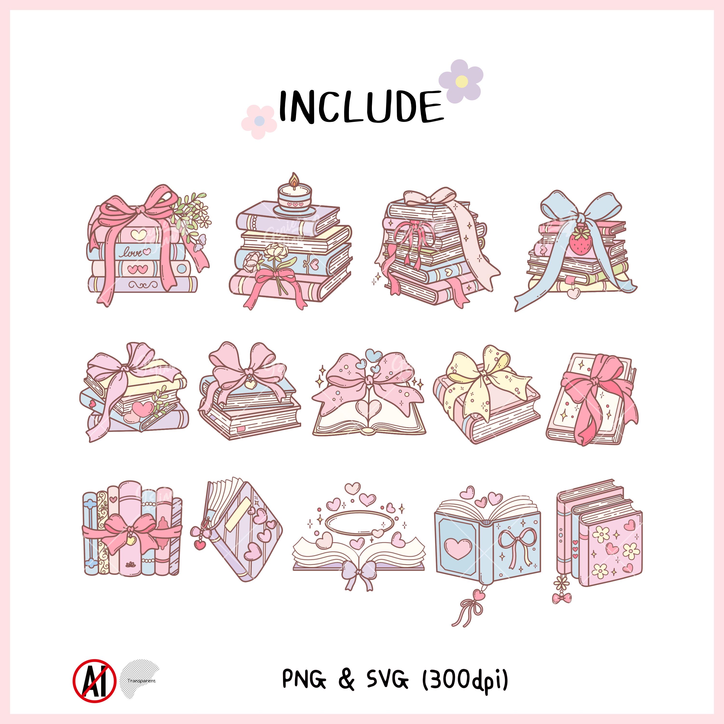 Coquette Bookish Pastel Clipart : Booklover Clipart, Pastel Bookish ...