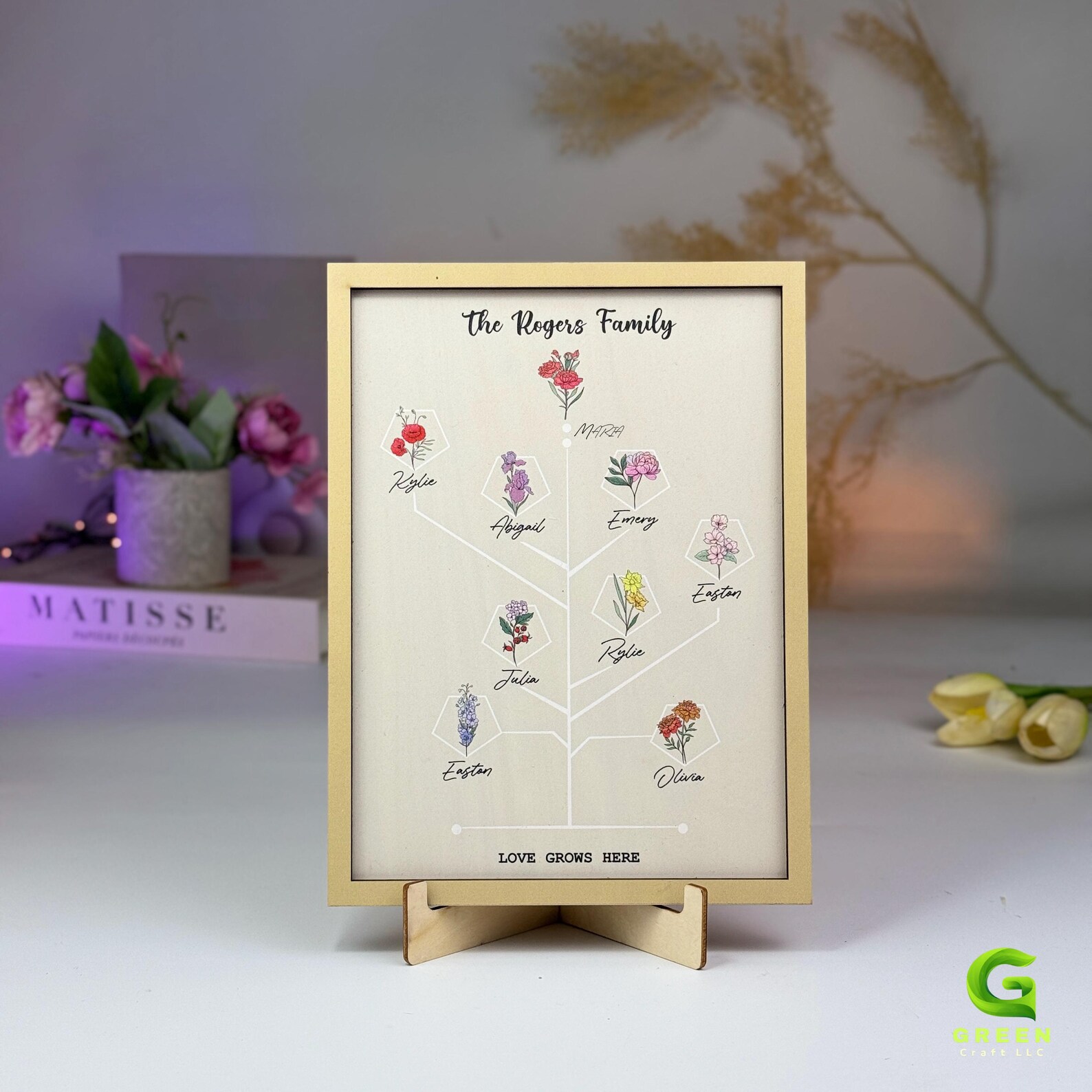 Custom Family Tree Sign With Flowers – Personalized Wooden Family Tree ...