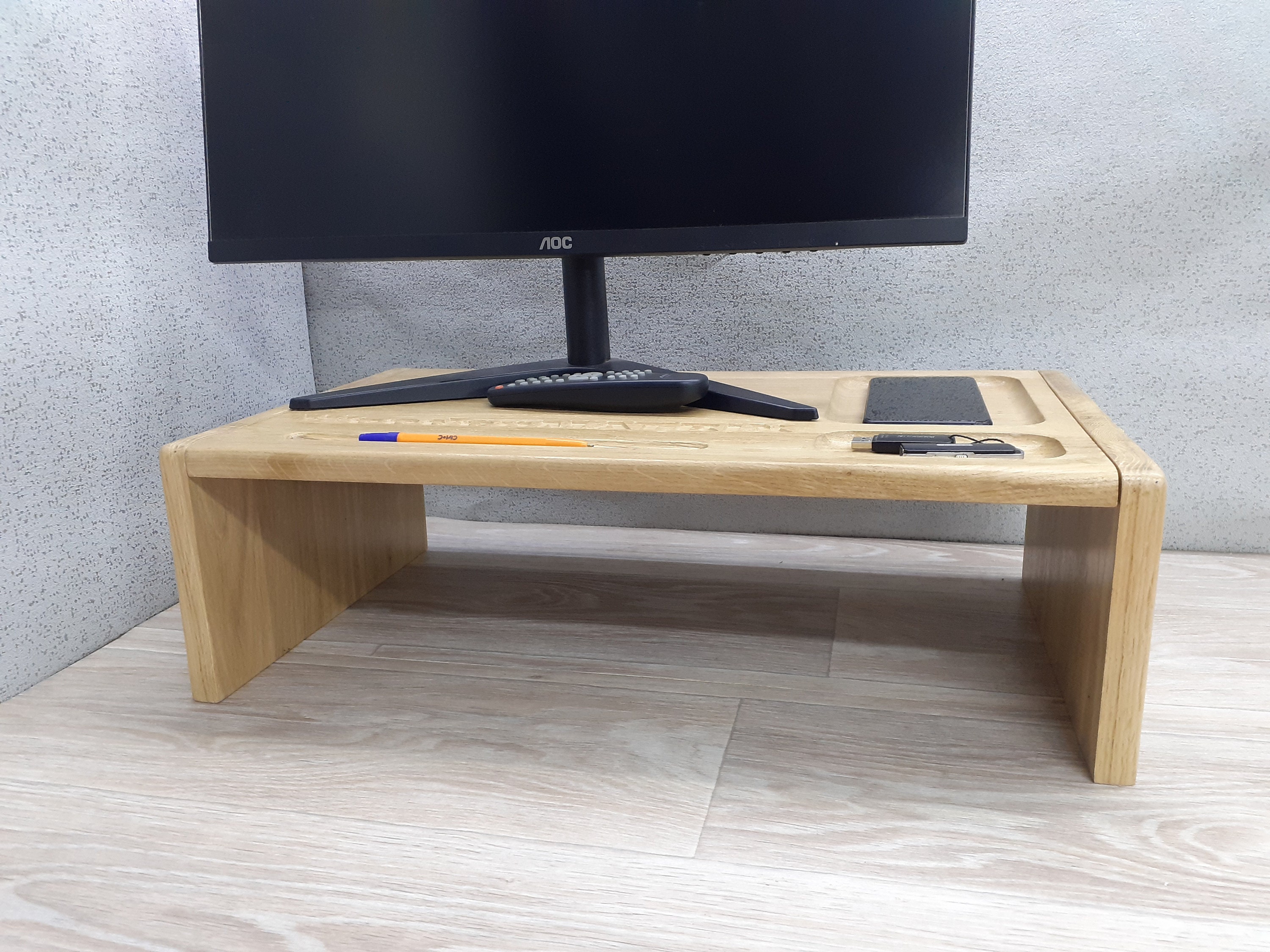 Personalized Solid Wood Monitor Stand, Wood Desk Shelf Organizer ...