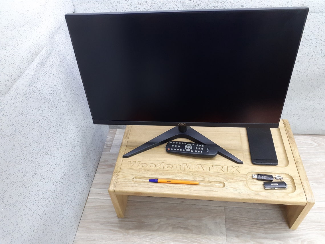 Personalized Solid Wood Monitor Stand, Wood Desk Shelf Organizer ...