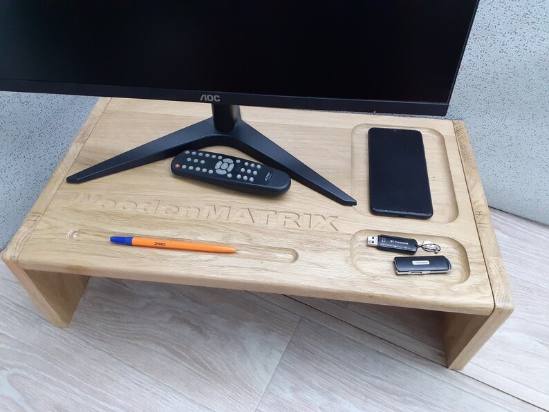 Personalized Solid Wood Monitor Stand, Wood Desk Shelf Organizer ...