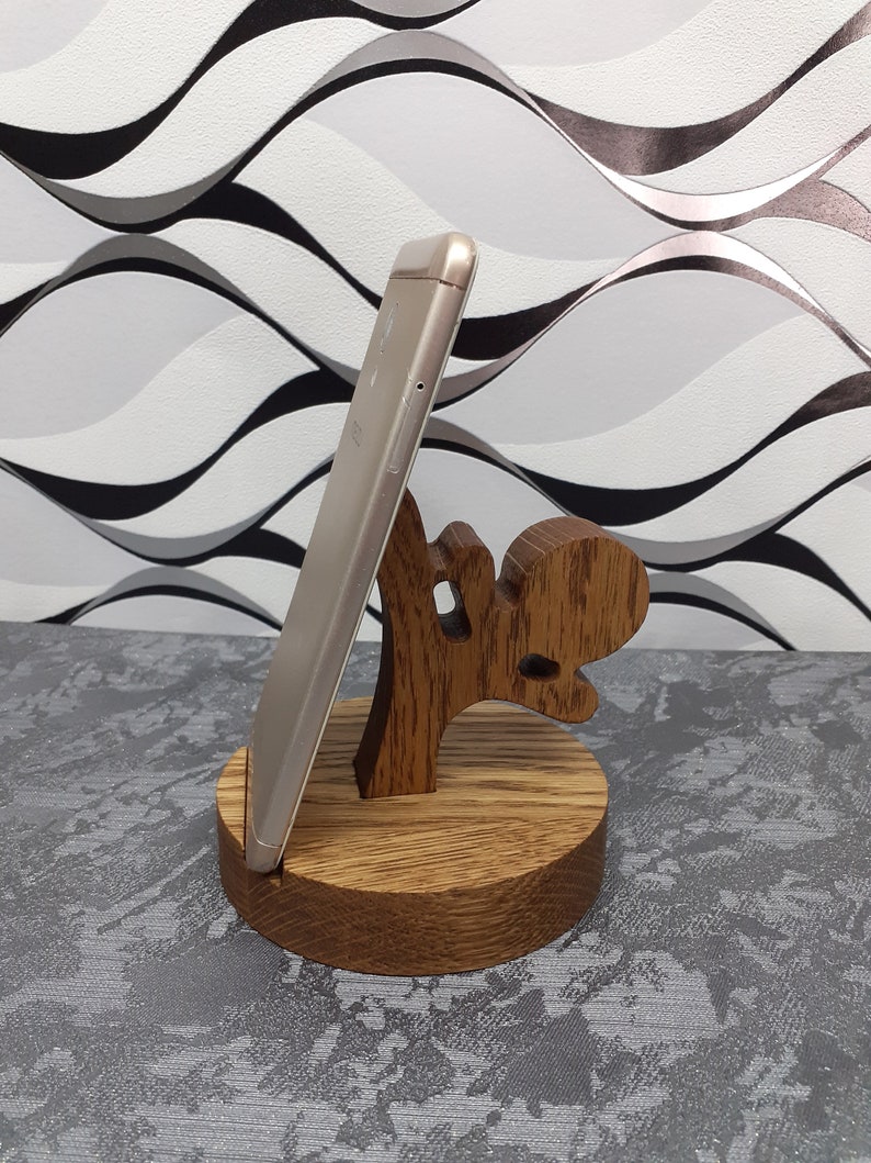 Personalized Solid Wood Phone Stand, Hand Carved Wooden Mobile Holder ...