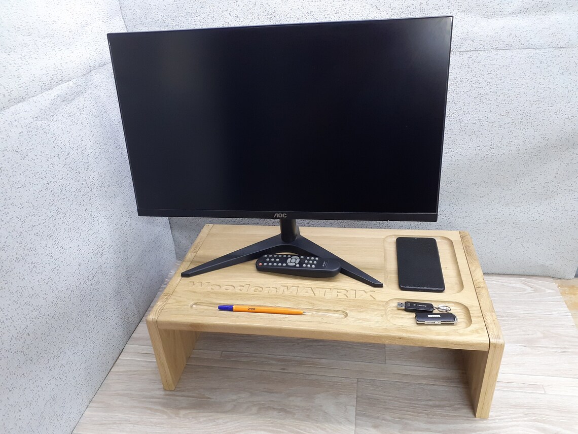 Personalized Solid Wood Monitor Stand, Wood Desk Shelf Organizer ...
