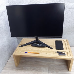 Personalized Solid Wood Monitor Stand, Wood Desk Shelf Organizer ...