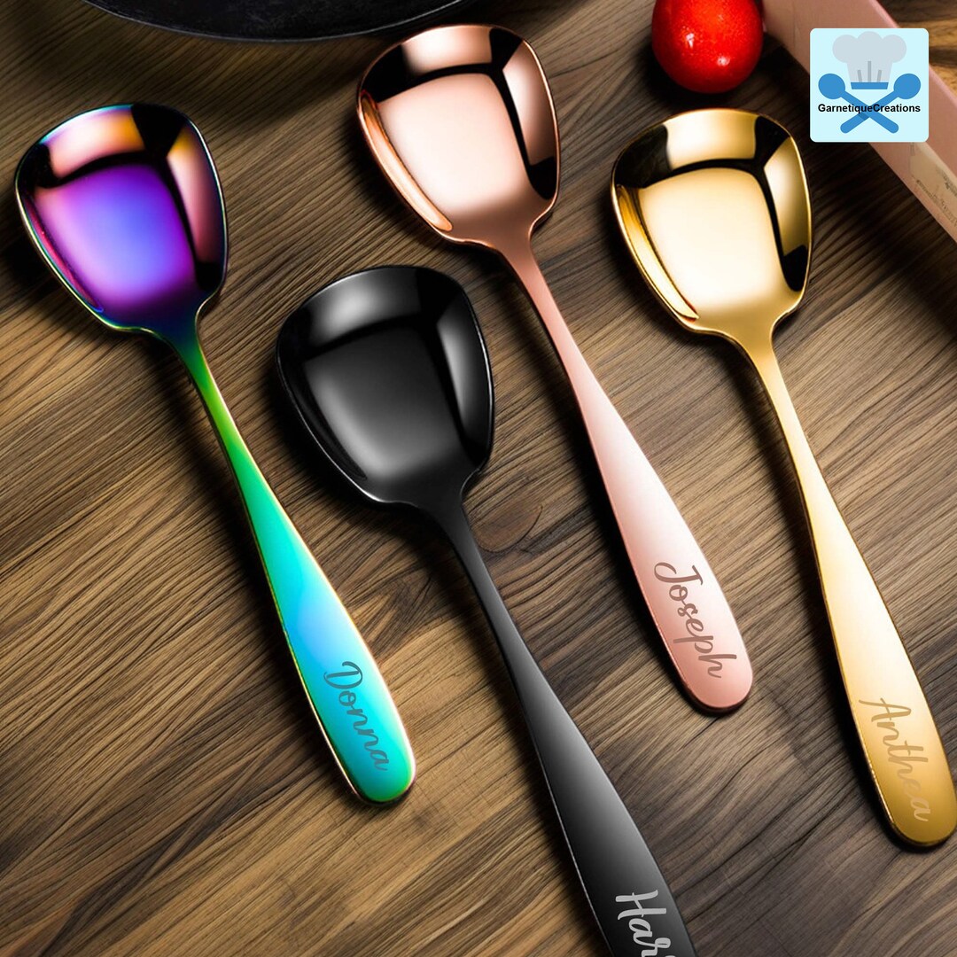 Personalised Engraved Stainless Steel Spoon, Flat-bottomed Spoon ...