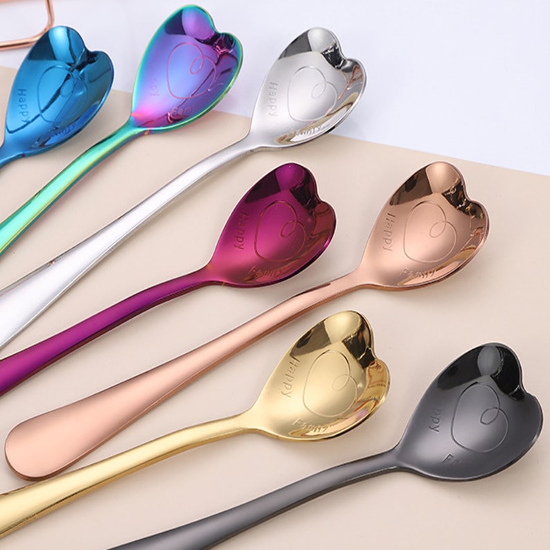 Personalized Coffee Spoon, Stainless Steel Heart Shaped Spoon, Custom ...