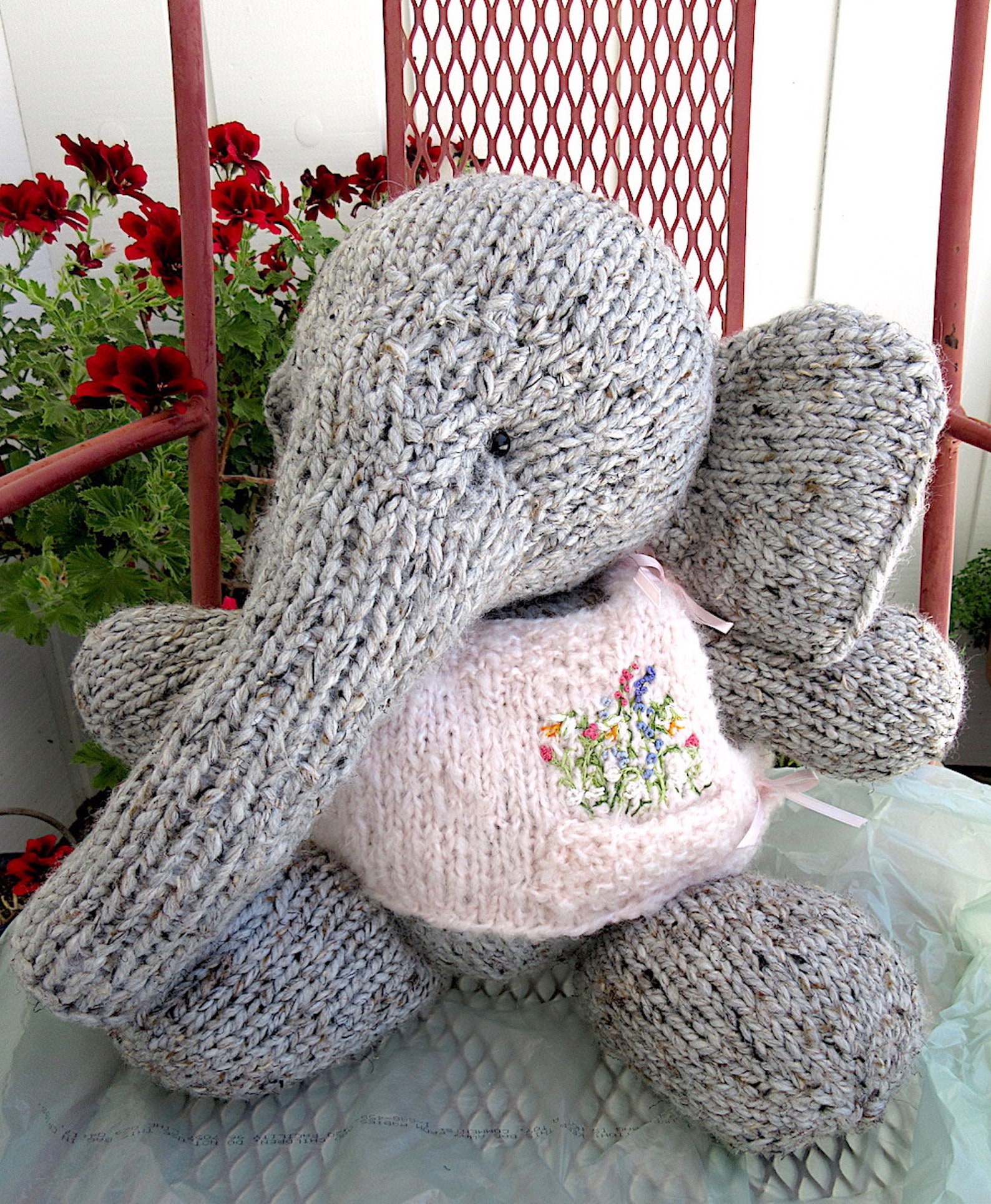 Elephant Doll Knit Stuffed Animal/ Hand Knit Wearing Hand Knit and ...