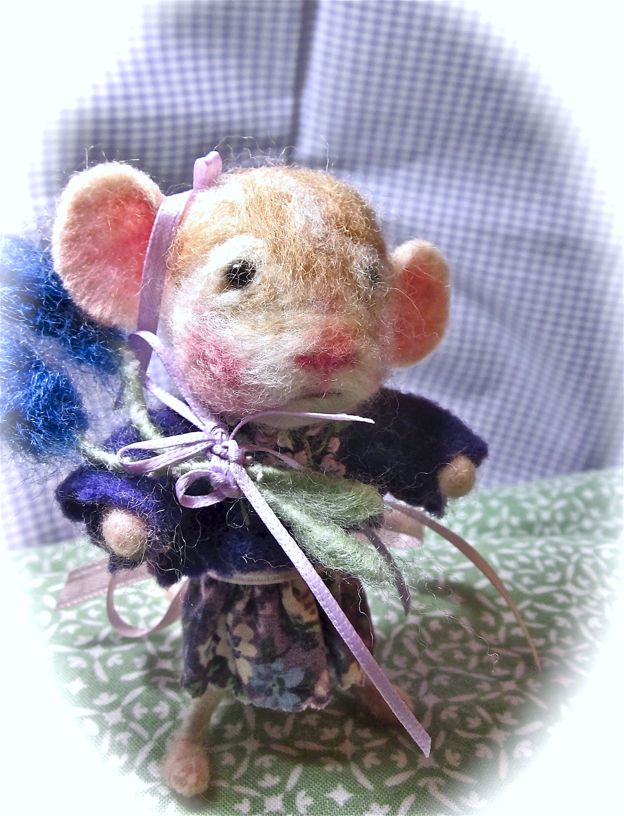 Felted Mouse Doll With Lavender Flowers,/ Needle Felted Heirloom ...