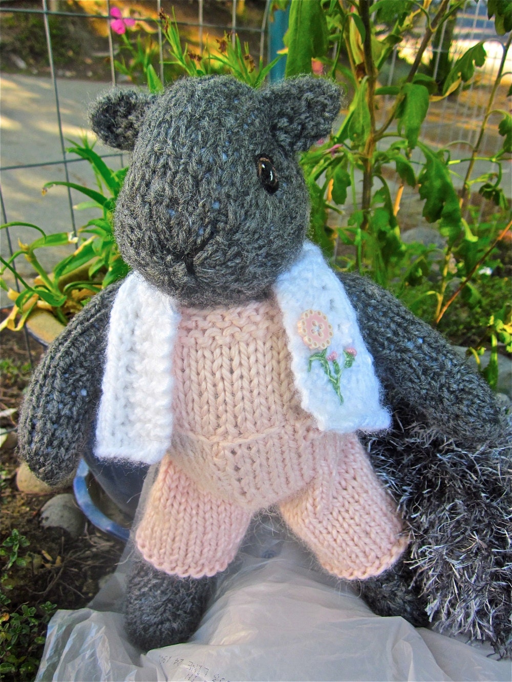 Knit Animal, Stuffed Squirrel Doll, Hand Knit and Embroidered/ Eugenie ...