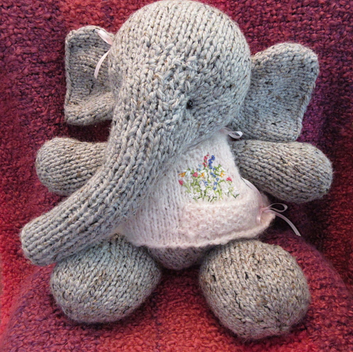 Elephant Doll Knit Stuffed Animal/ Hand Knit Wearing Hand Knit and ...