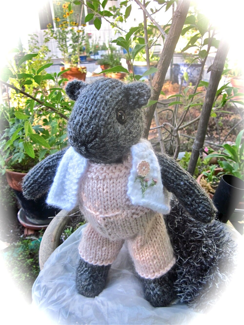 Knit Animal, Stuffed Squirrel Doll, Hand Knit and Embroidered/ Eugenie ...