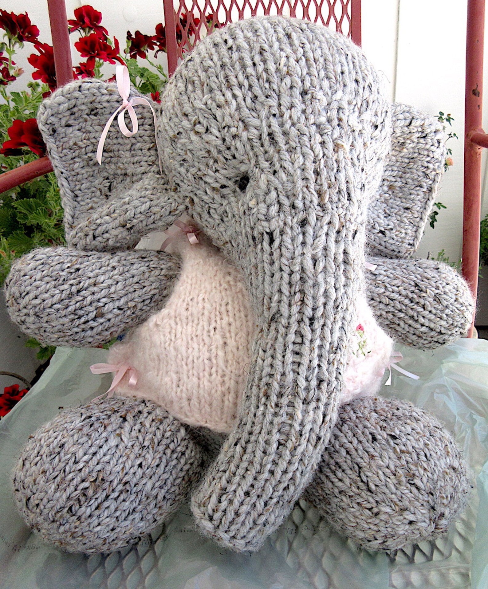 Elephant Doll Knit Stuffed Animal/ Hand Knit Wearing Hand Knit and ...
