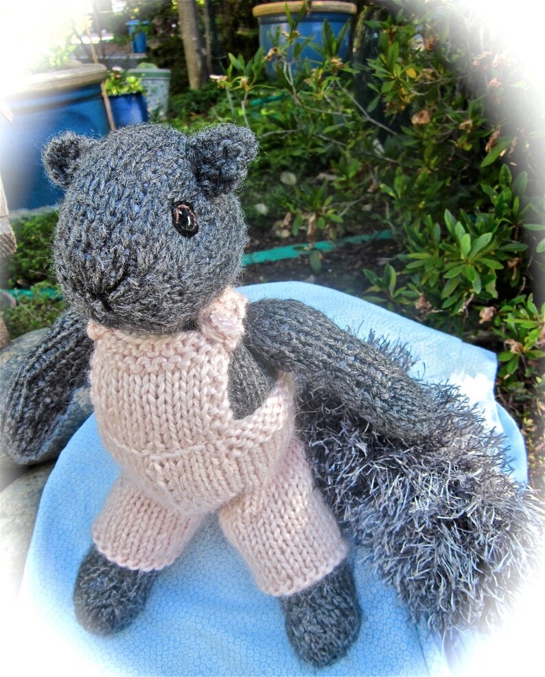Knit Animal, Stuffed Squirrel Doll, Hand Knit and Embroidered/ Eugenie ...