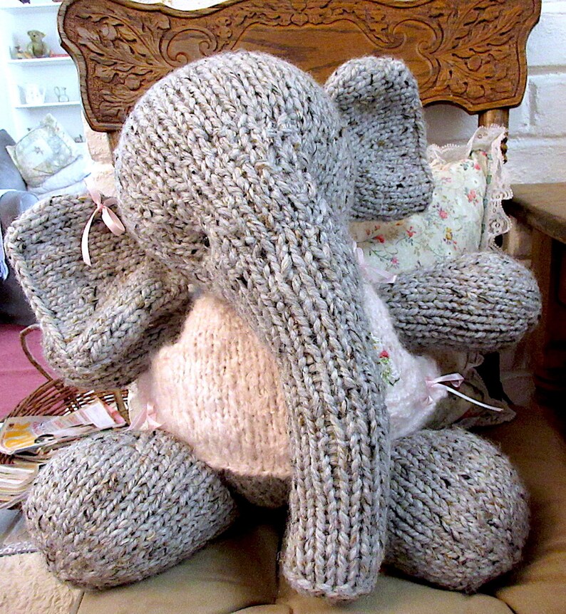 Elephant Doll Knit Stuffed Animal/ Hand Knit Wearing Hand Knit and ...