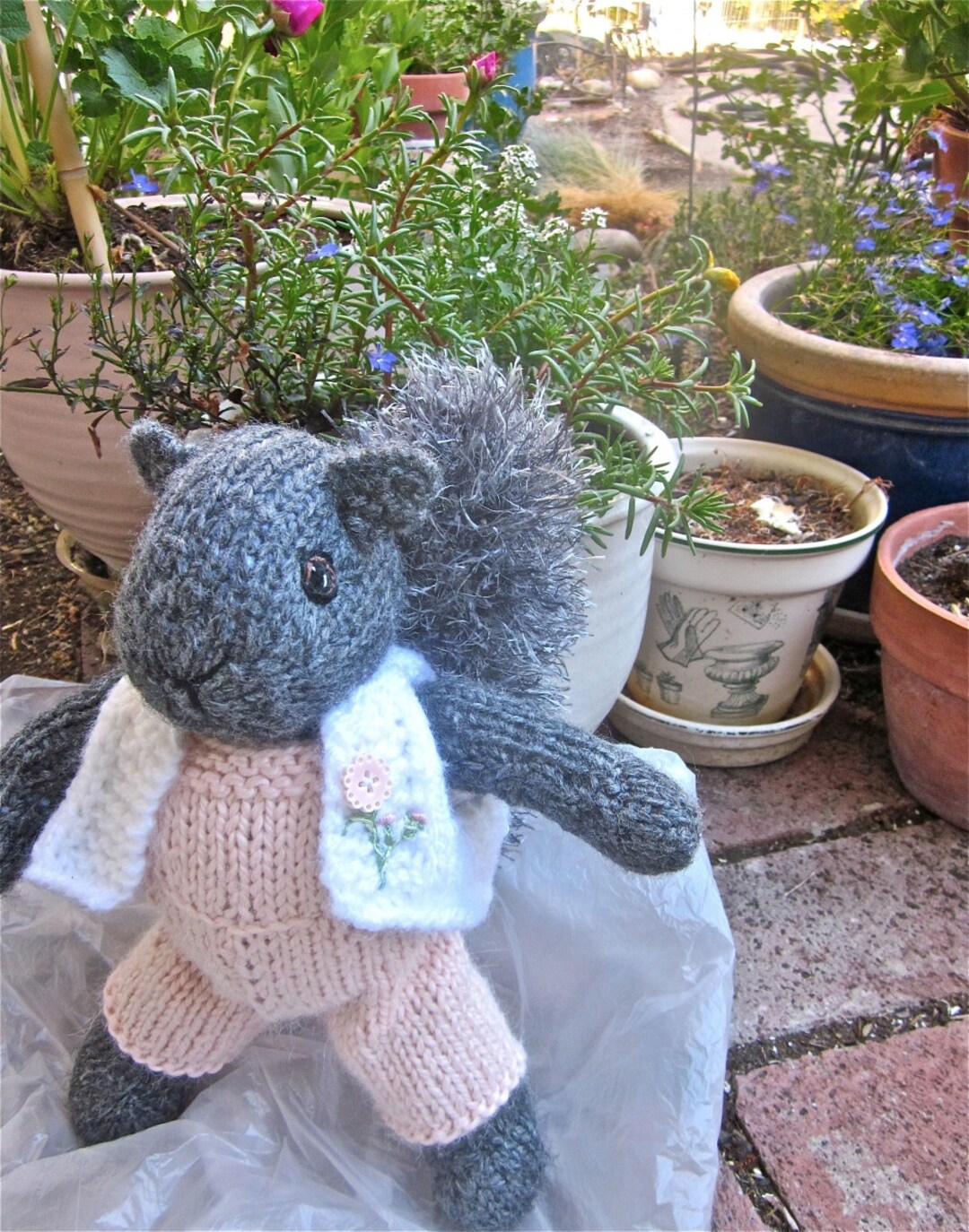 Knit Animal, Stuffed Squirrel Doll, Hand Knit and Embroidered/ Eugenie ...
