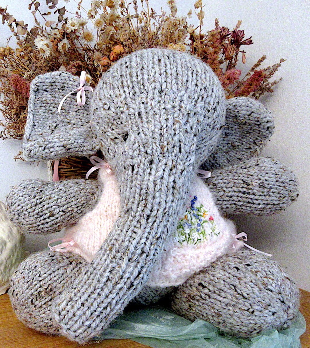 Elephant Doll Knit Stuffed Animal/ Hand Knit Wearing Hand Knit and ...