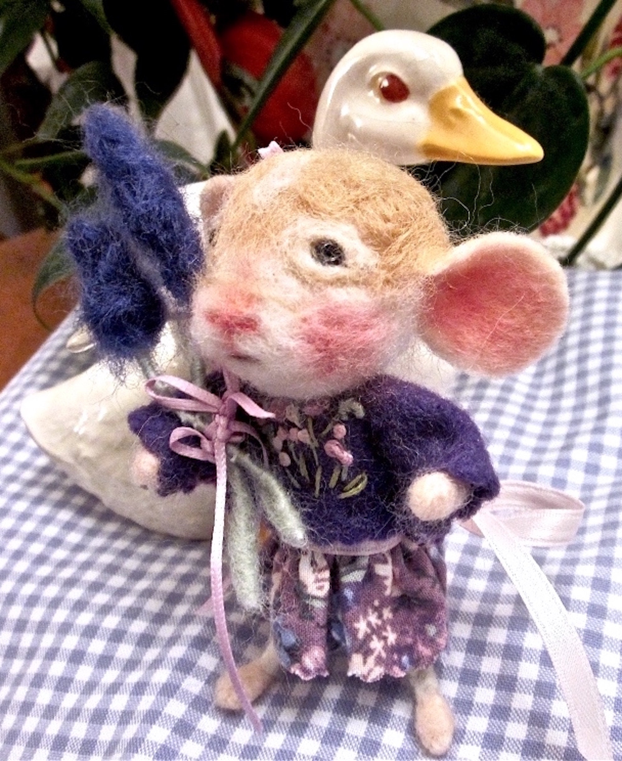 Felted Mouse Doll With Lavender Flowers,/ Needle Felted Heirloom ...