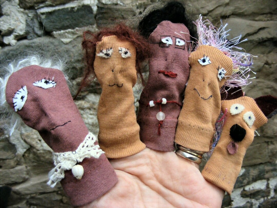 5 Finger Puppet People Dog Ooak Cotton Unusual Instead of Flowers - Etsy
