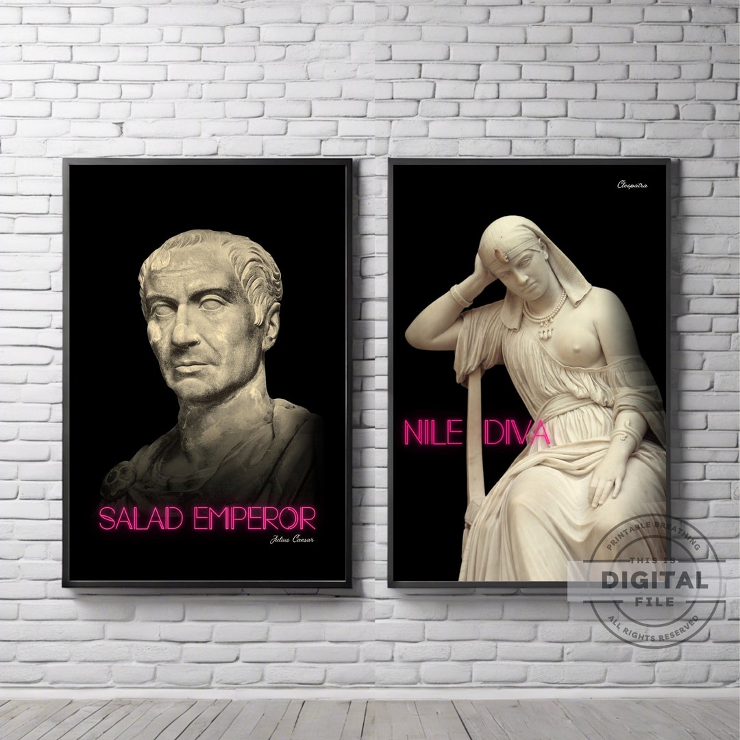 Caesar Cleopatra Altered Art, Maximalist Print, Antique Neon Quote ...